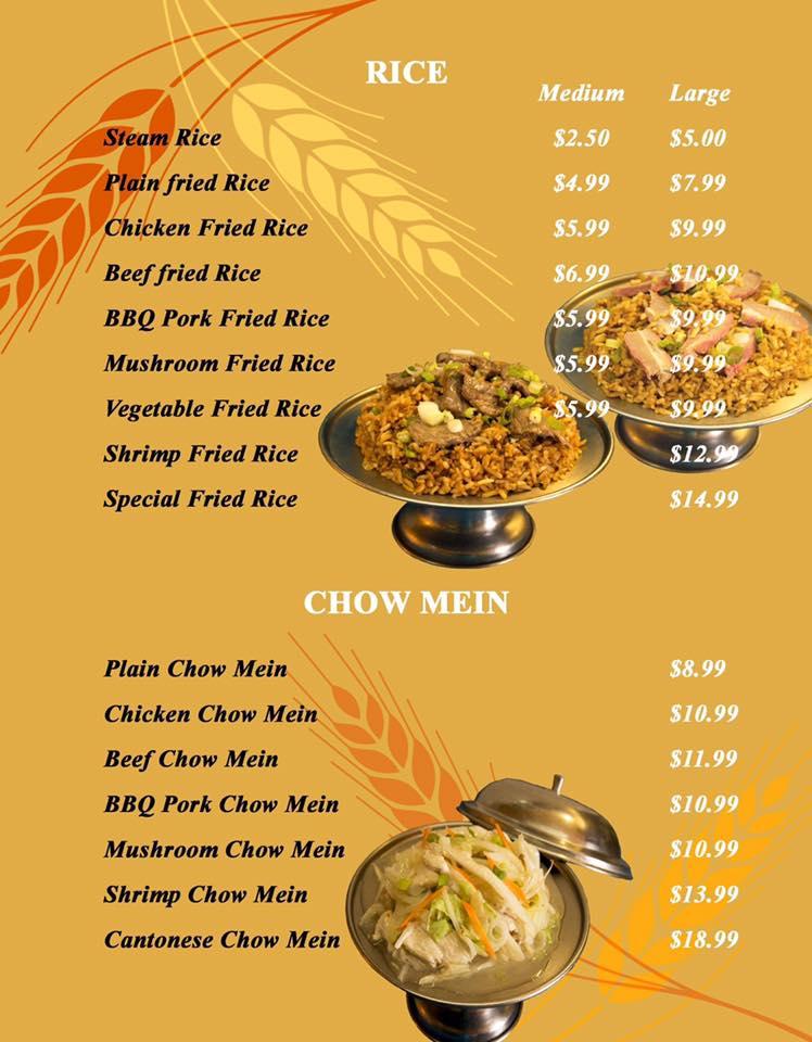 Menu at Tran's Place restaurant, Moncton