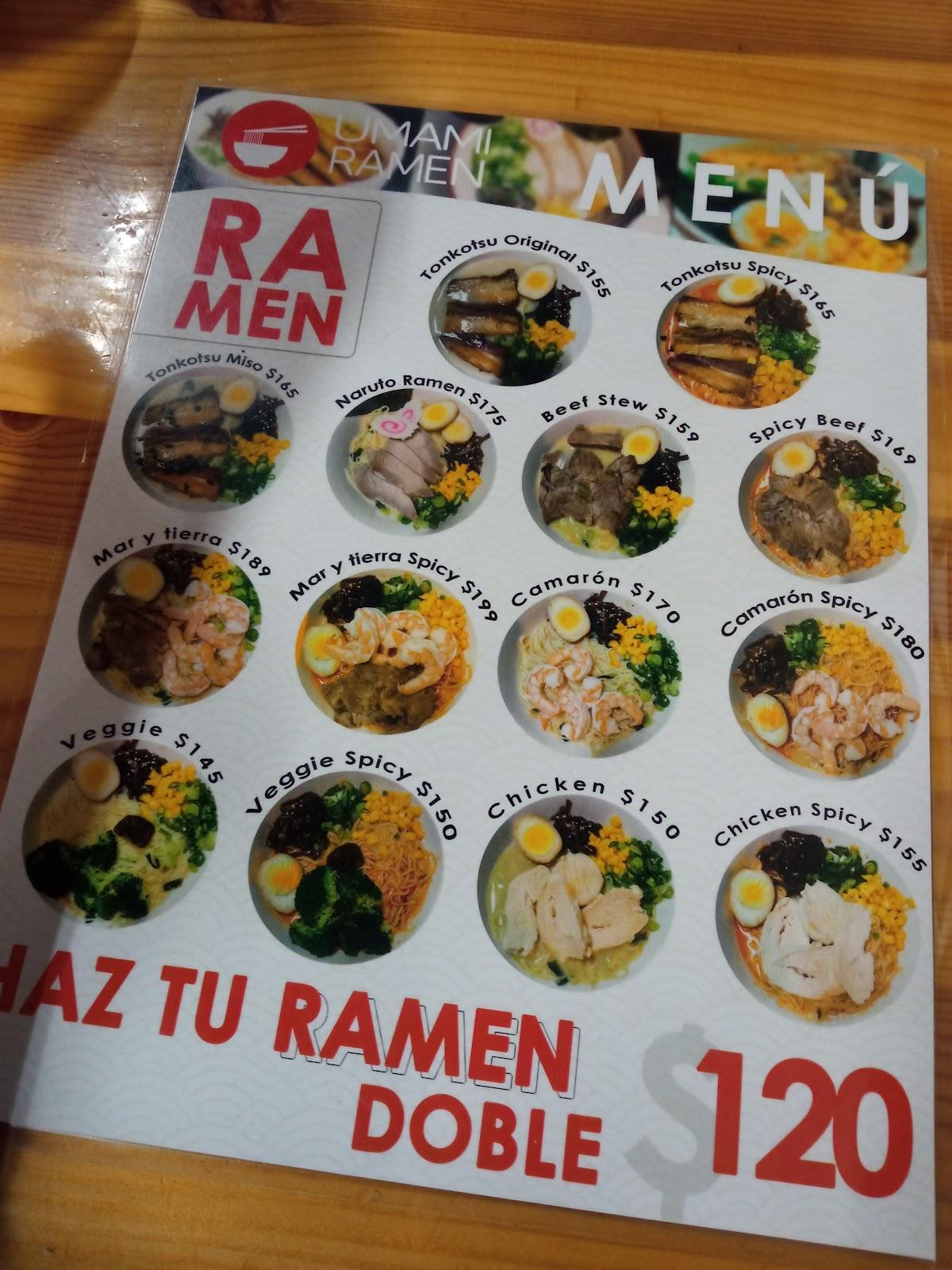 Carta del restaurante Umami Ramen, Tijuana, Av Gobernador Balarezo 9889