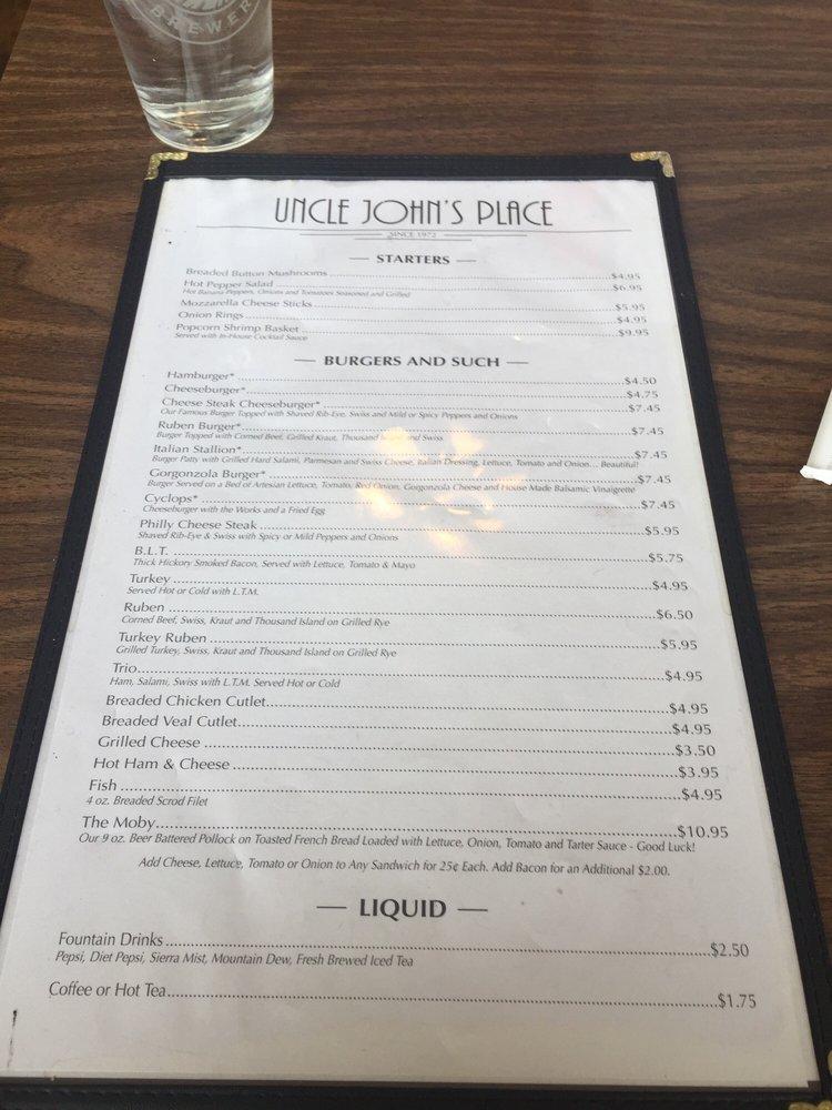 Menu at UNCLE JOHN’S PLACE restaurant, Mansfield