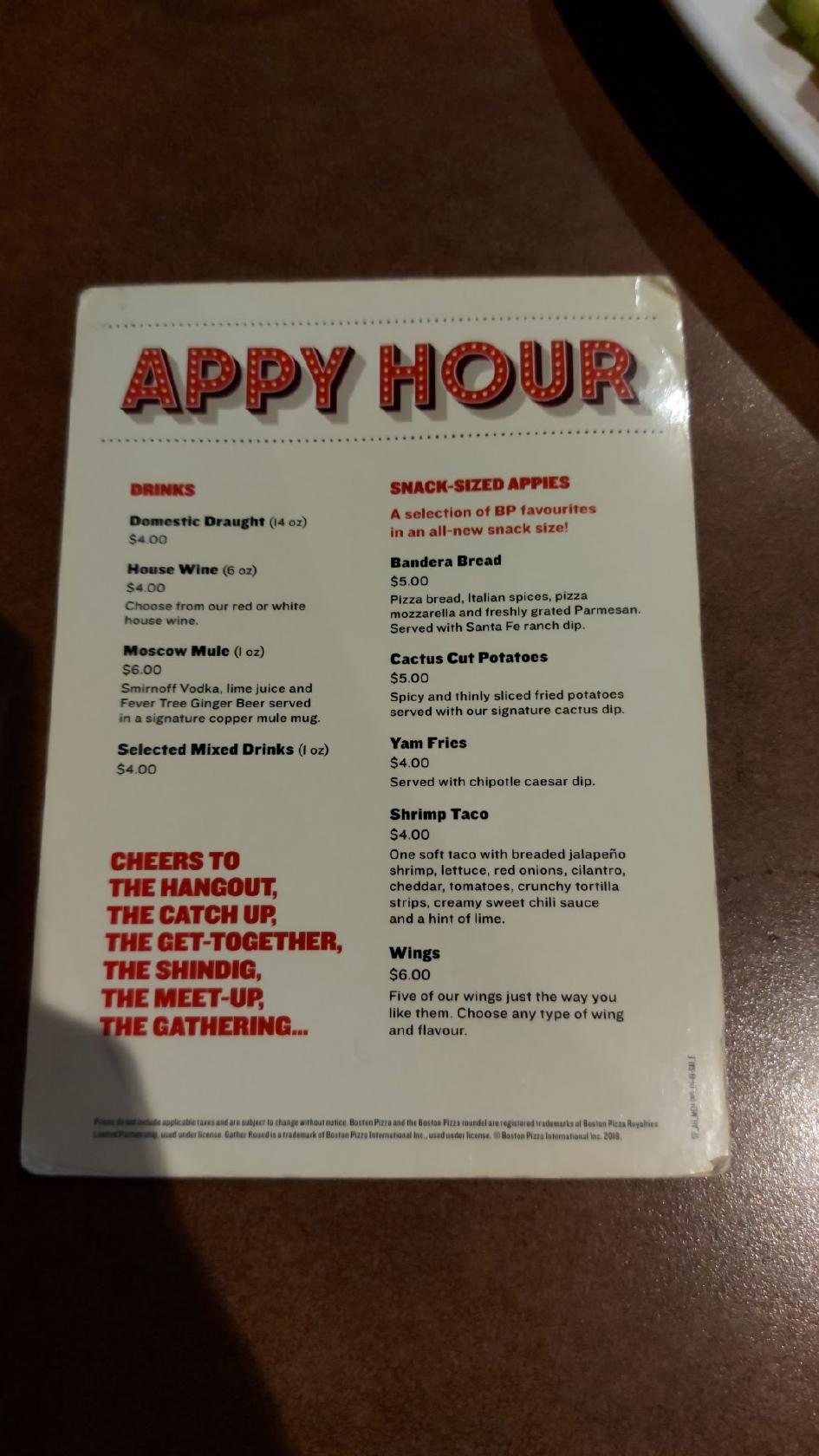 Menu at Boston Pizza pizzeria, Calgary, Dalhousie Dr NW #703