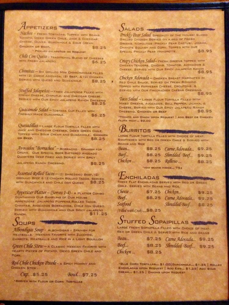 Menu at Casa De Suenos restaurant, Tularosa