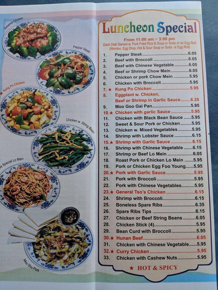 Menu at China Star restaurant, Union