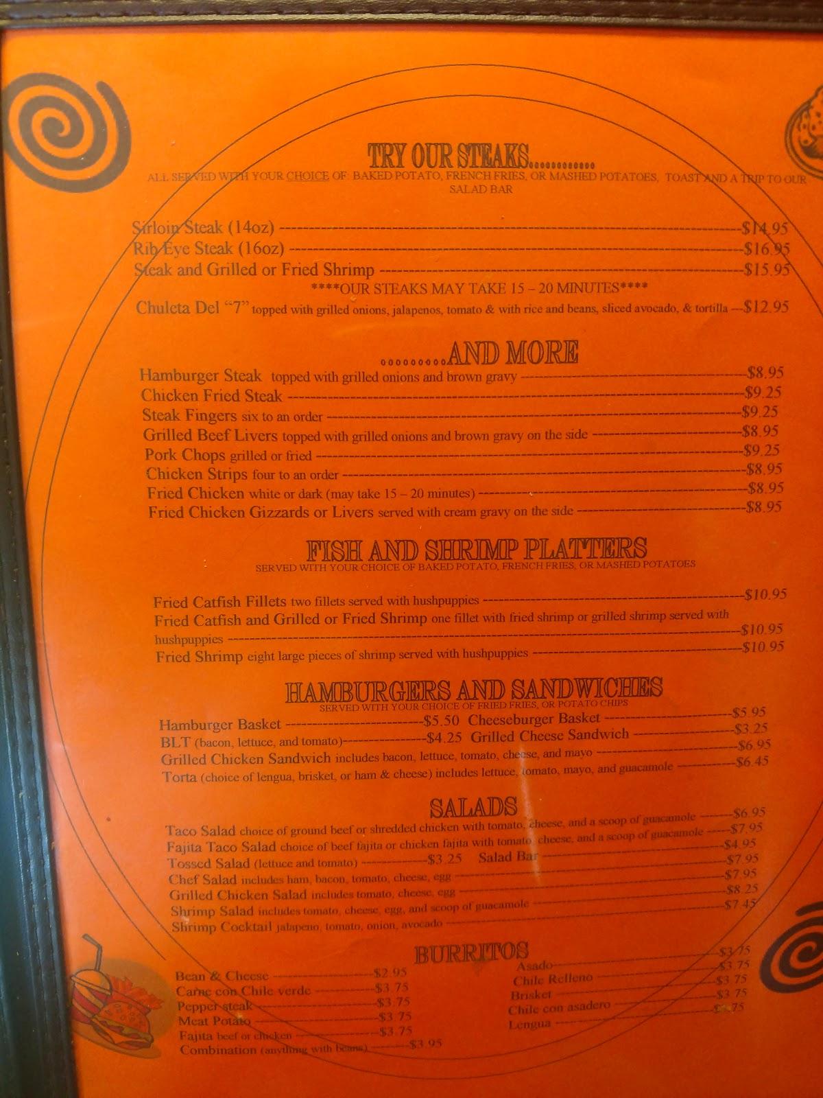 Menu at Elena's Kitchen restaurant, McCamey