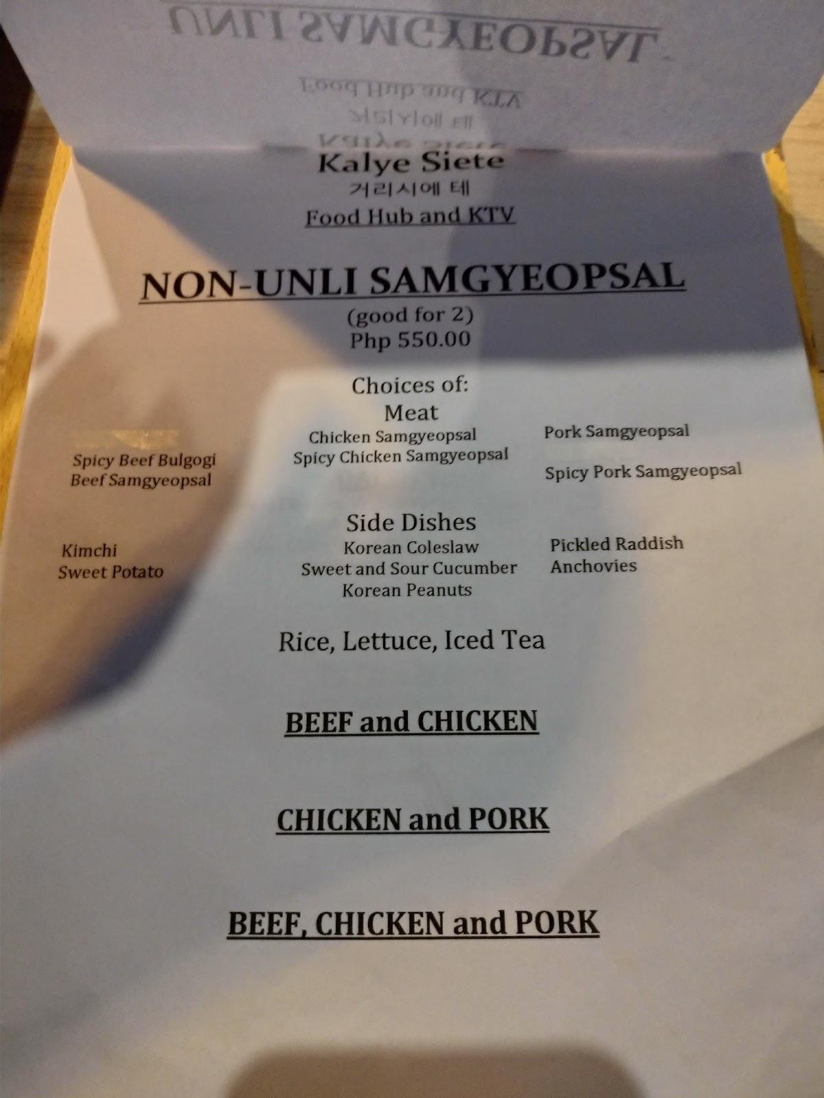 Menu at Kalye Siete Food Hub & KTV restaurant, Zamboanga