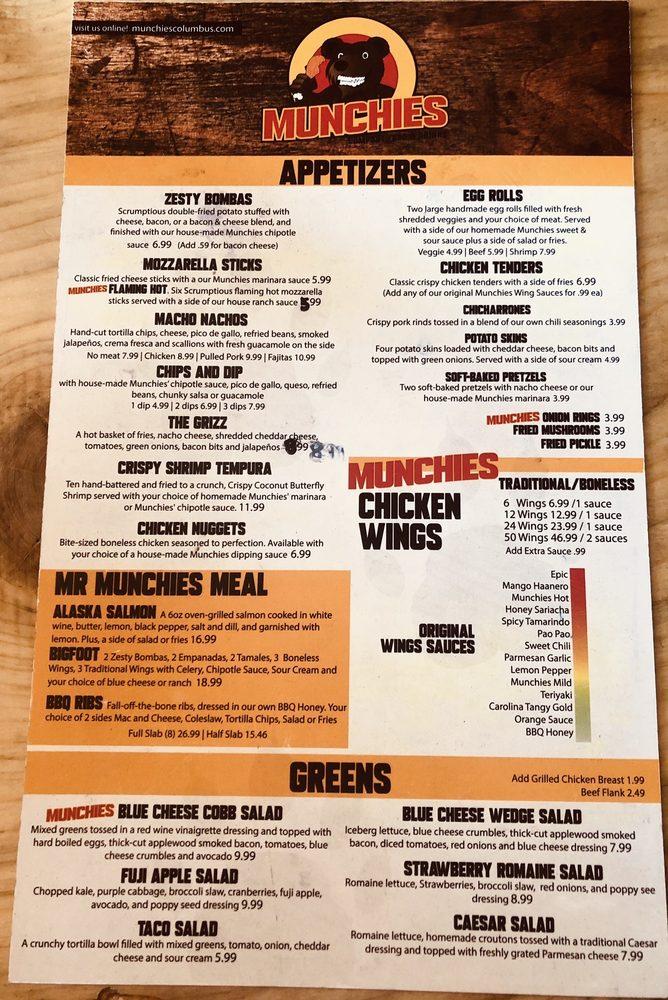Carta del pub y bar Munchies Comfort Food & Drinks, Reynoldsburg
