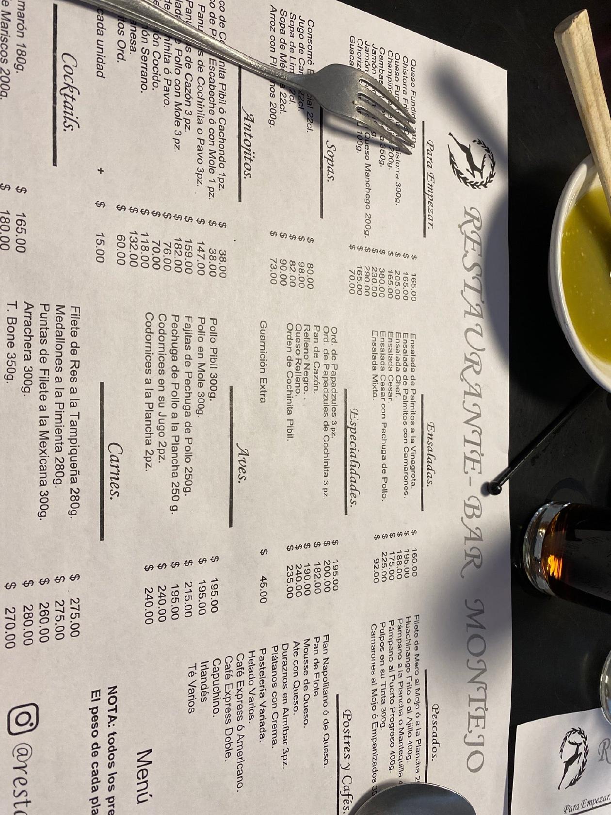 Carta del pub y bar Montejo, Ciudad del México, Av. Benjamín Franklin 261-A