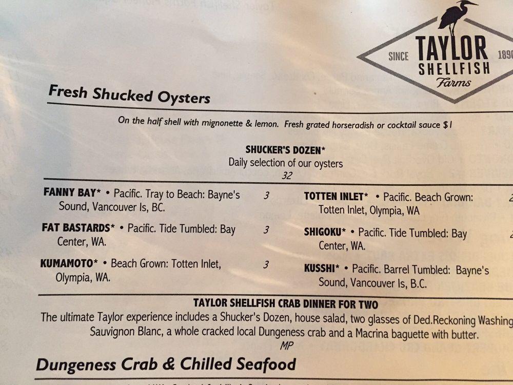 Menu at Taylor Shellfish Oyster Bar, Seattle, 410 Occidental Ave S