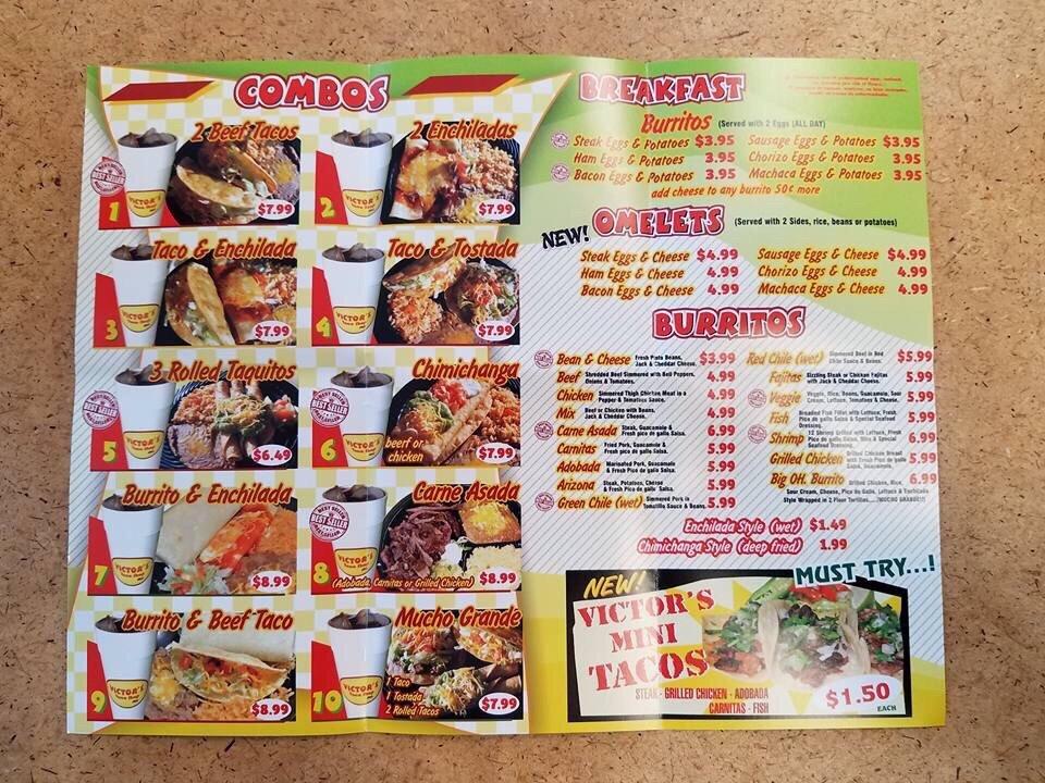 Menu at Victor's Taco Shop restaurant, Dayton, Chambersburg Rd