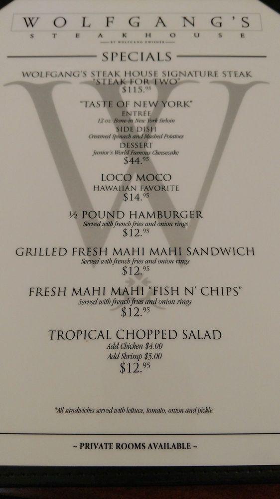 Menu at Wolfgang's Steakhouse Waikiki, Honolulu, Kalākaua Ave