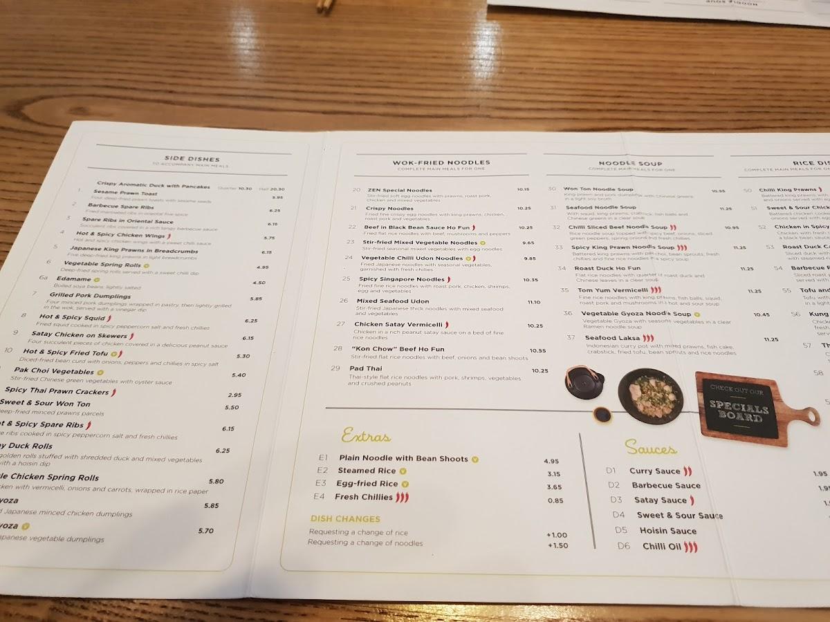 Menu at Zen restaurant, Bury Saint Edmunds