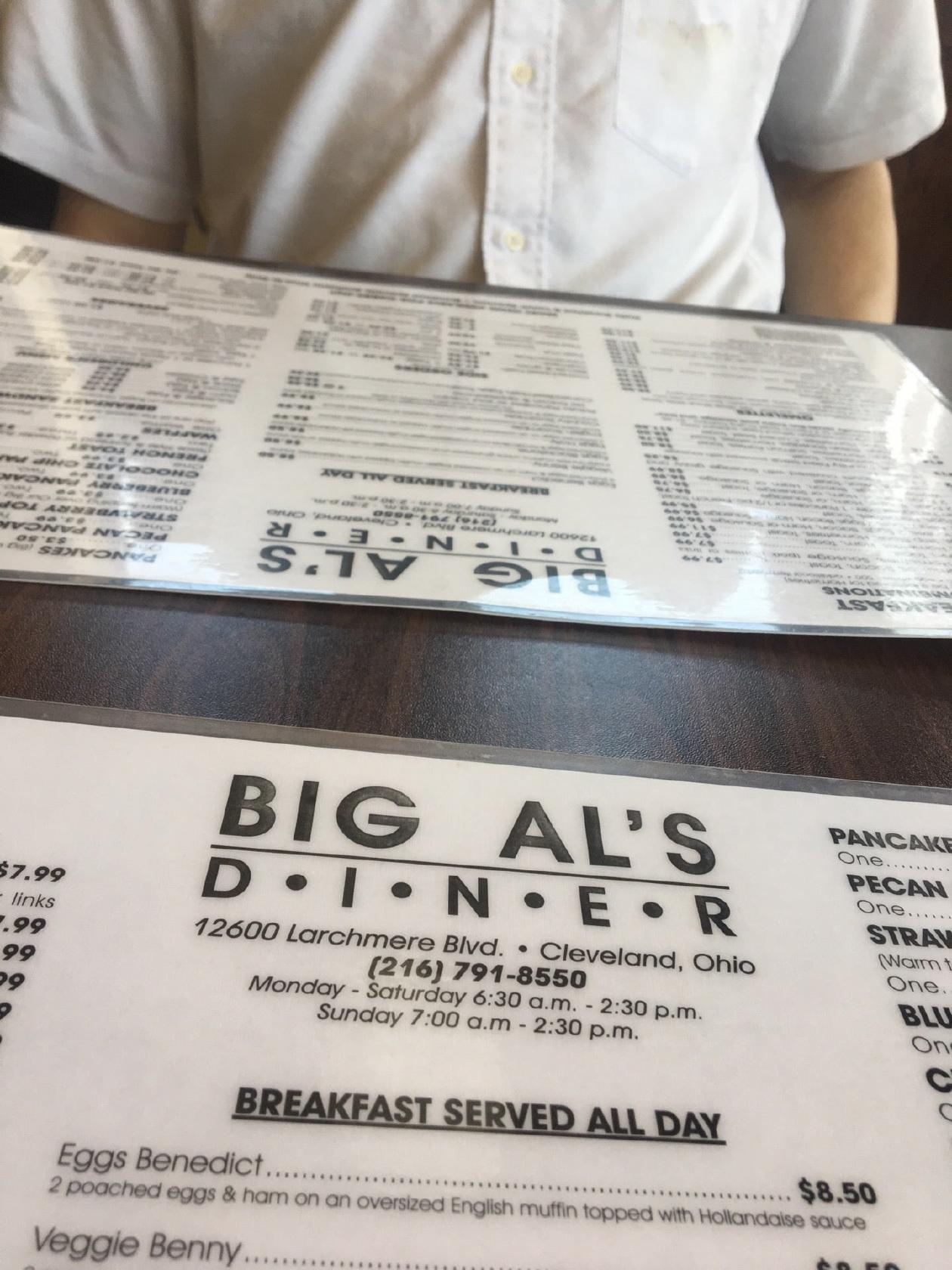 Carta del restaurante Big Al's Diner, Cleveland