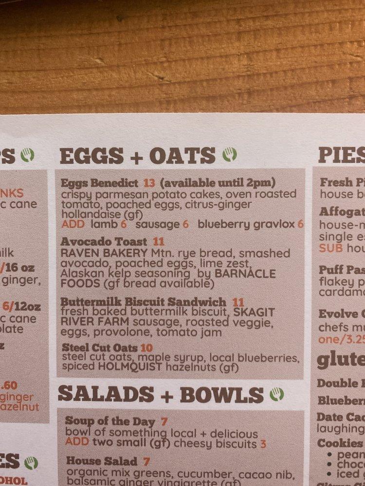Menu at Evolve Chocolate + Cafe, Bellingham