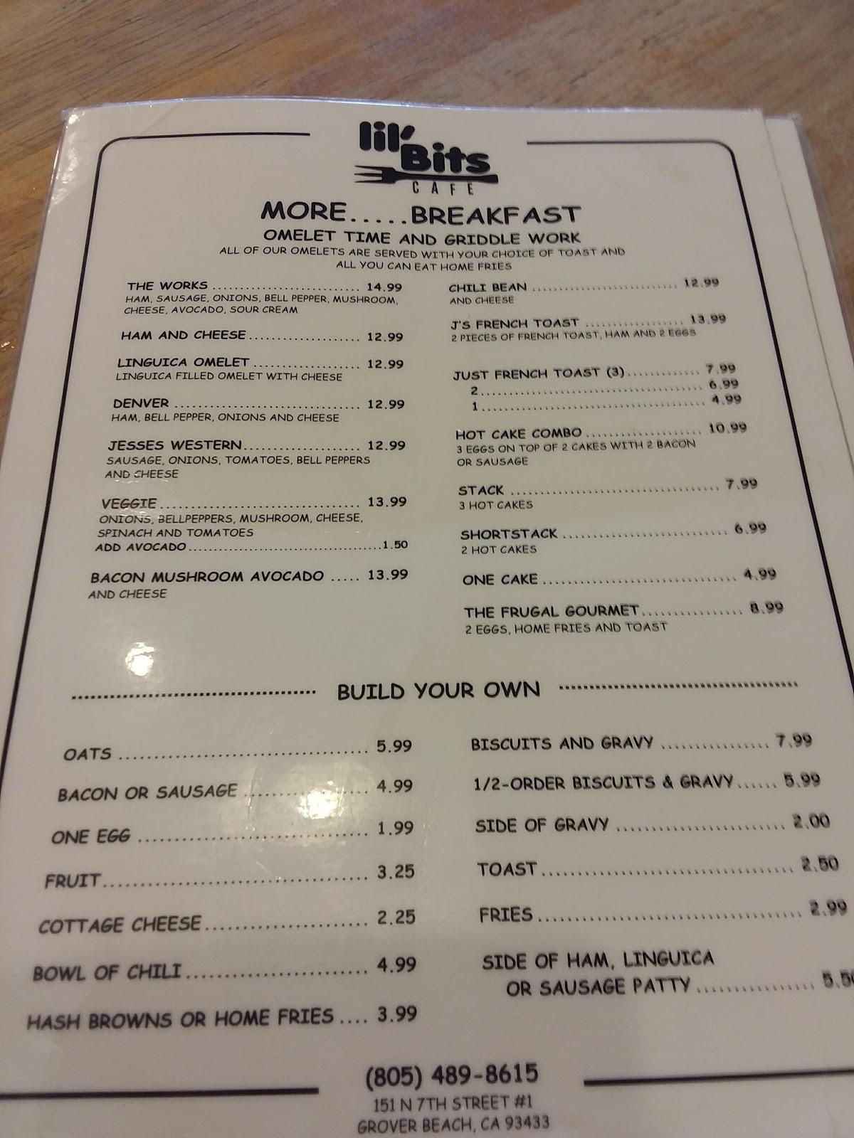 Menu at Lil' Bits Café restaurant, Grover Beach