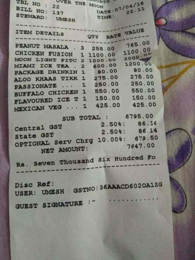 Menu at OVER THE MOON, Hyderabad, Daspalla Hotels