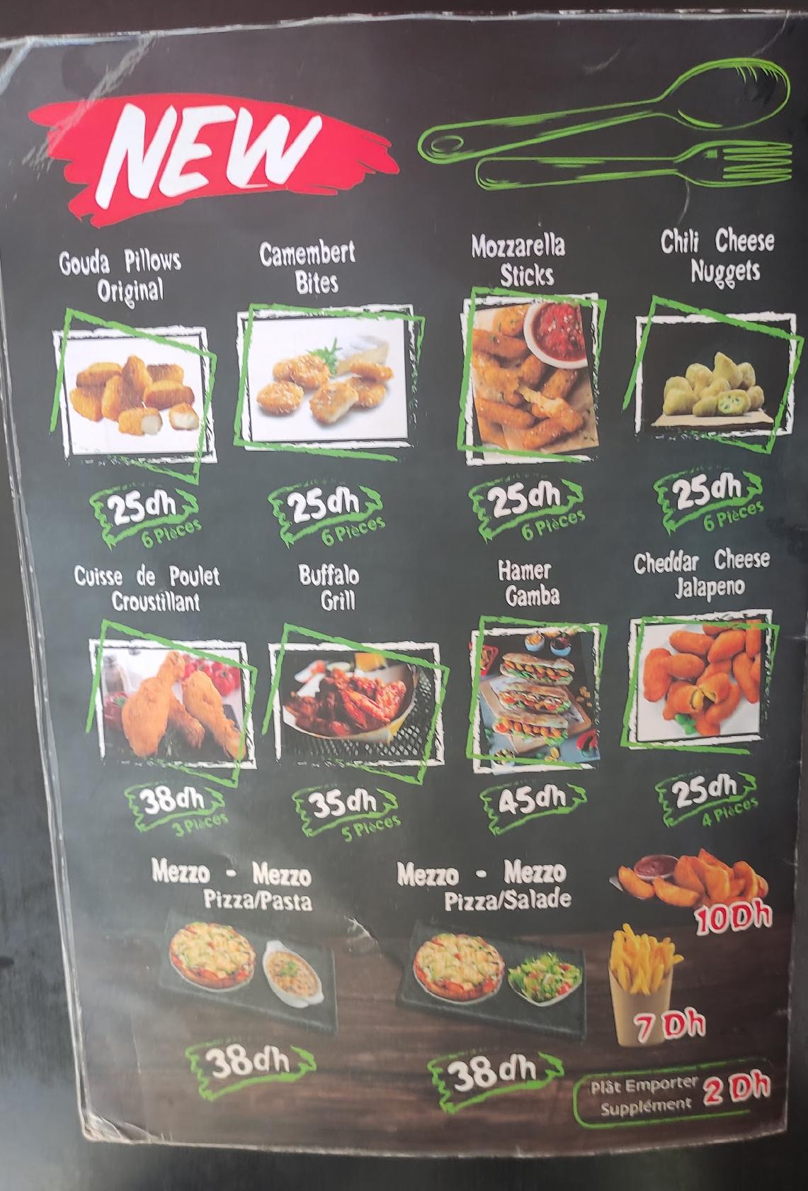 Menu at Snack Tempo restaurant, Rabat