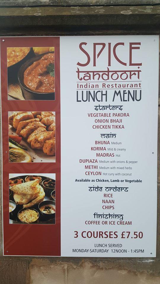 Menu at Spice Tandoori restaurant, Elgin