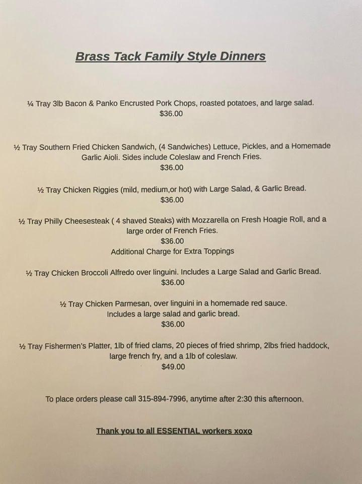 Menu at The Brass Tack restaurant, Frankfort