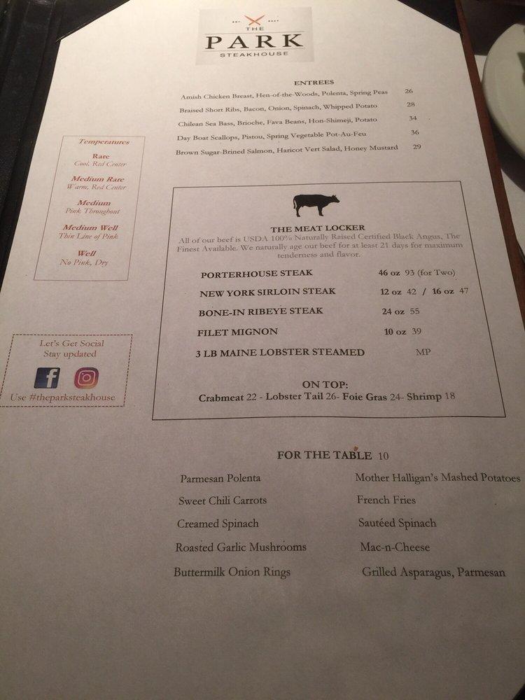 Menu at The Park Steakhouse, Park Ridge
