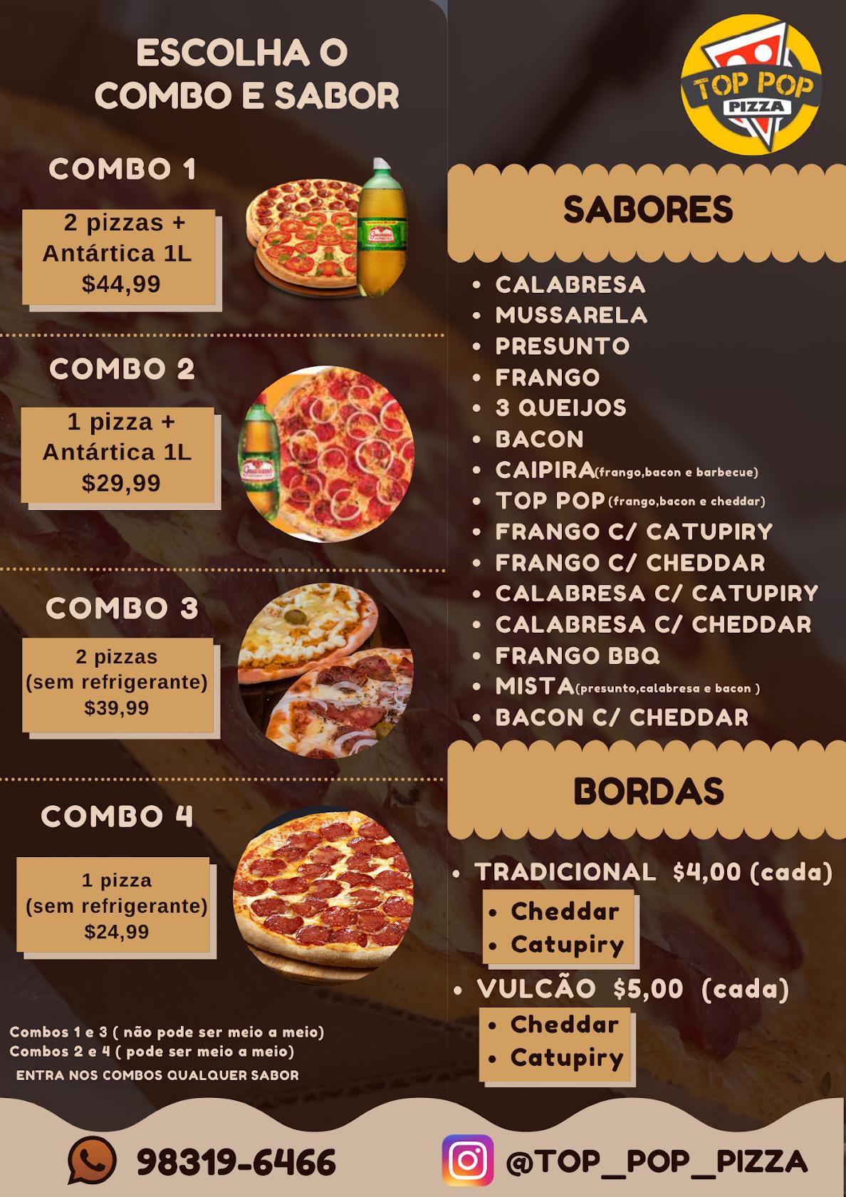 Menu at Top pop pizza restaurant, Recife