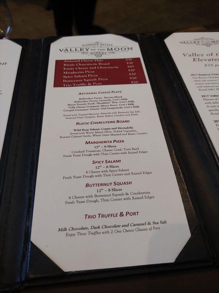 Menu at Valley of the Moon Tasting Room restaurant, Sonoma, 134 Church St