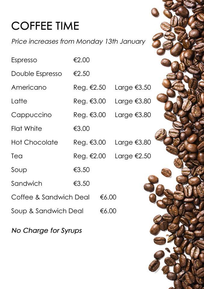 Menu at Coffee Time cafe, Dundalk