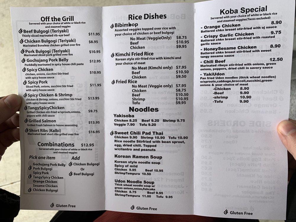Меню ресторана Koba Grill, Тигард