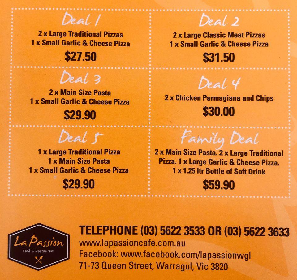 Menu at La Passion Cafe & Restaurant, Warragul