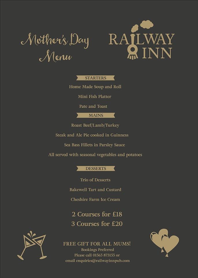 Menu at Railway Inn pub & bar, Knutsford, 2 Station Rd