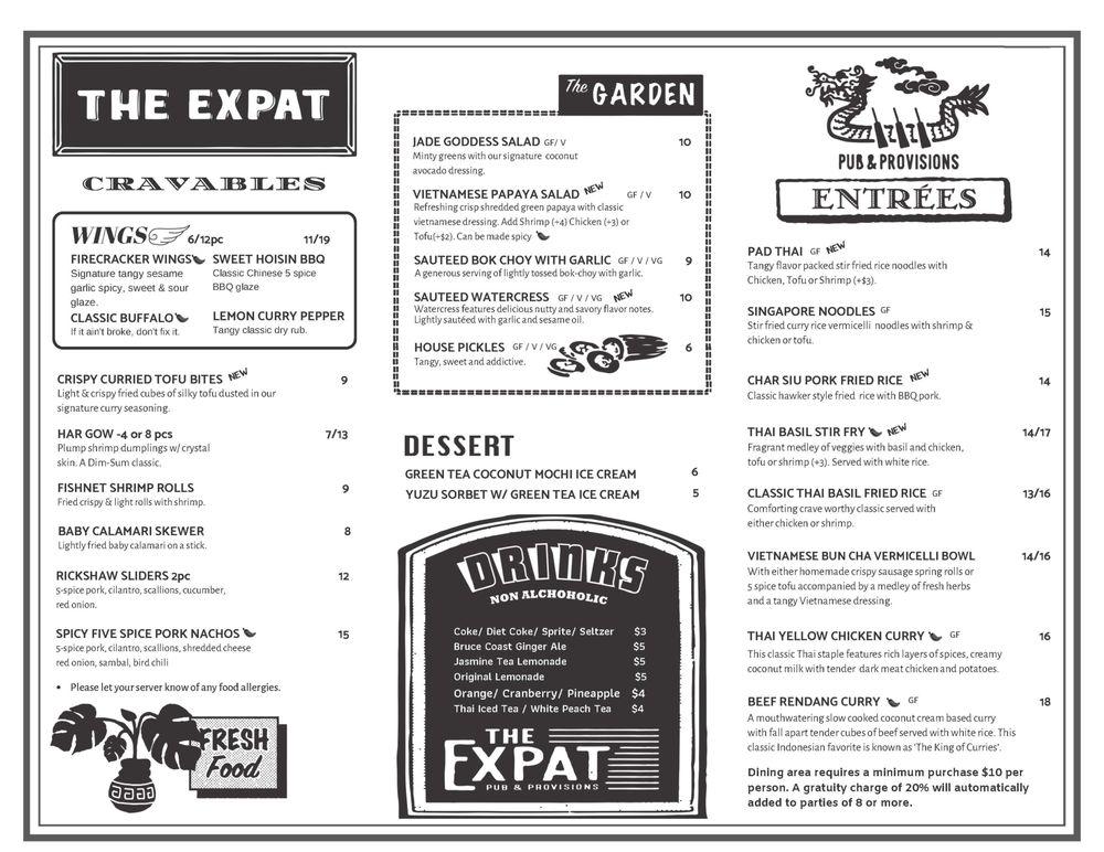Menu at The Expat restaurant, New York City