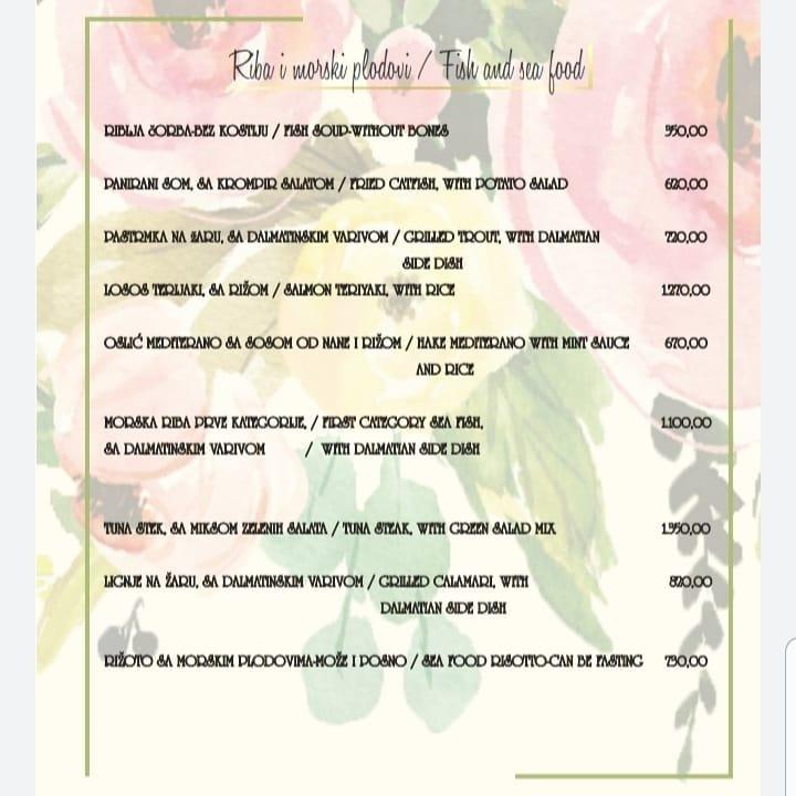 Menu at Tiffany restaurant, Vrbas, BB PALIH BORACA