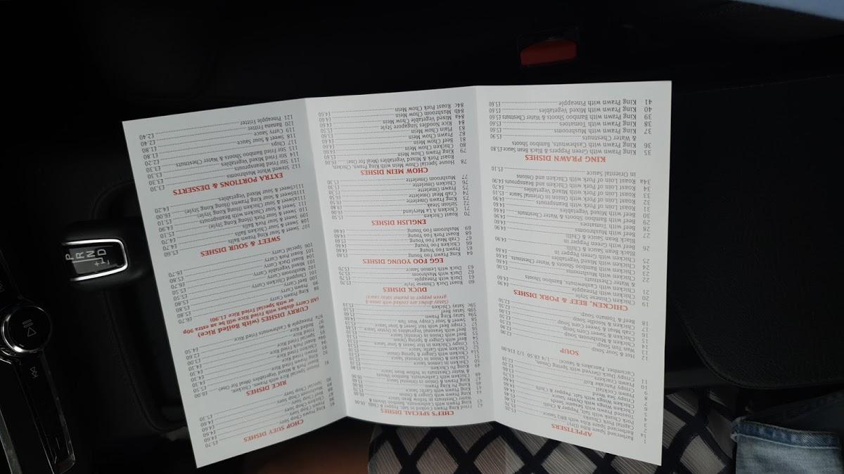 Menu at Cheungs fast food, Felixstowe