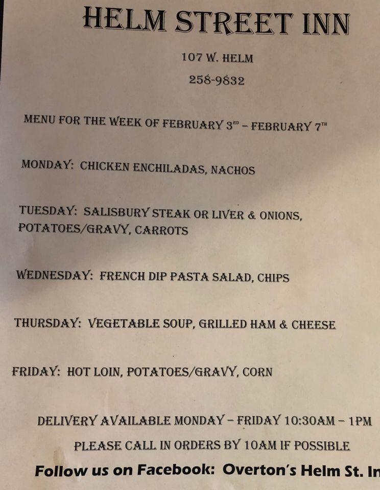 Menu at Helm Street Inn restaurant, Brookfield