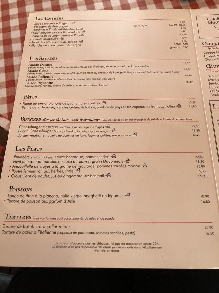 Menu au La Terrasse Saint Jacques restaurant, Paris