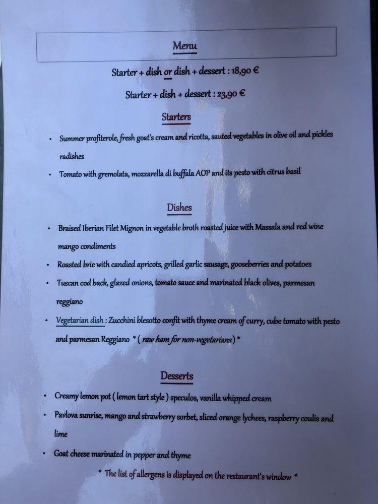 Menu au Le Coude à Coude restaurant, Avignon