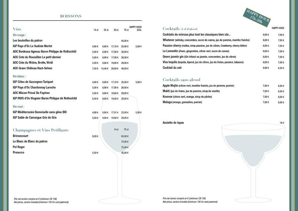 Menu at Le Mimosa cafe, Paris, 27 Rue du Pont Neuf
