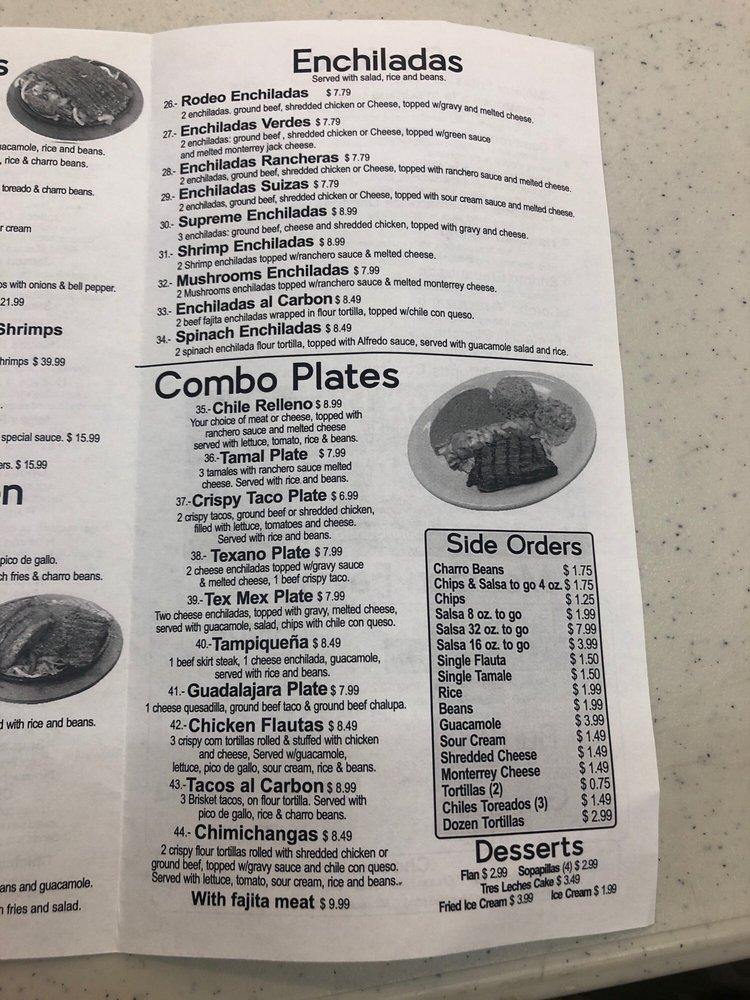 Menu at New Rodeo Mexican Grill restaurant, Gatesville, 309 TX-36