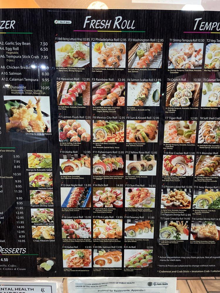 Menu at Samurai Sushi restaurant, Downey