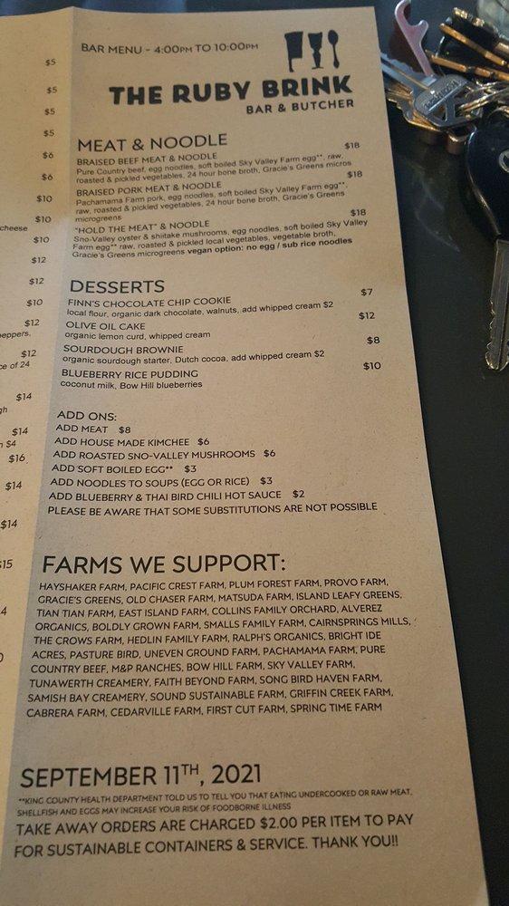 Menu at The Ruby Brink pub & bar, Vashon
