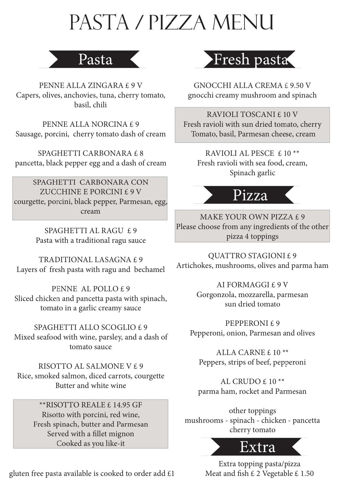 Menu at il Piatto Italian restaurant, Scarborough