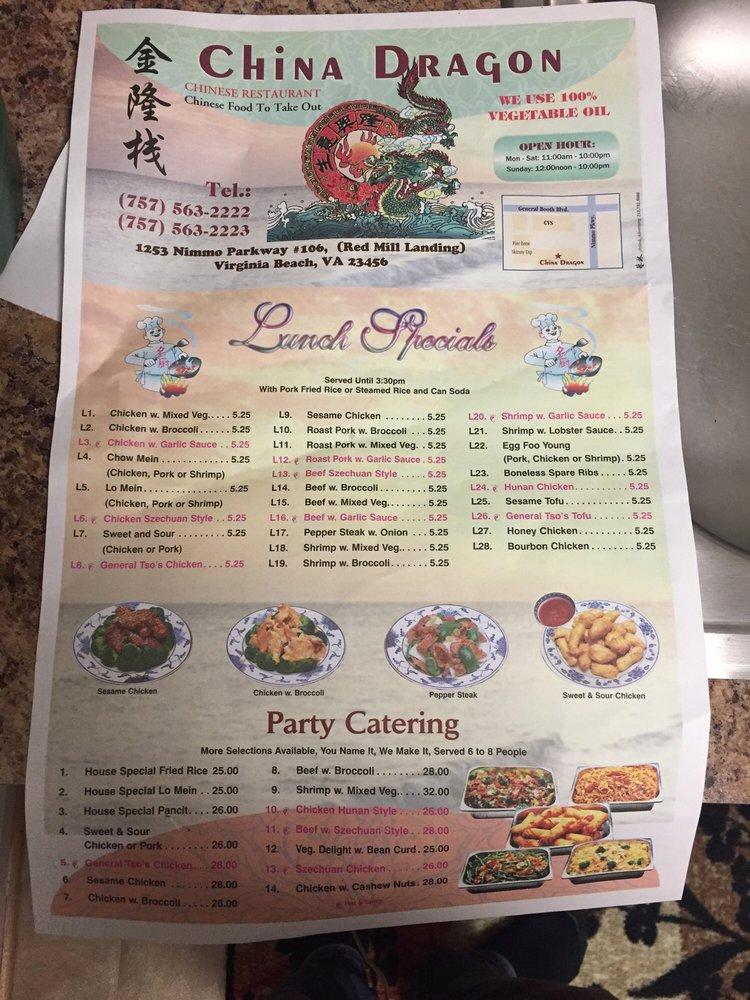 Menu at China Dragon restaurant, Virginia Beach