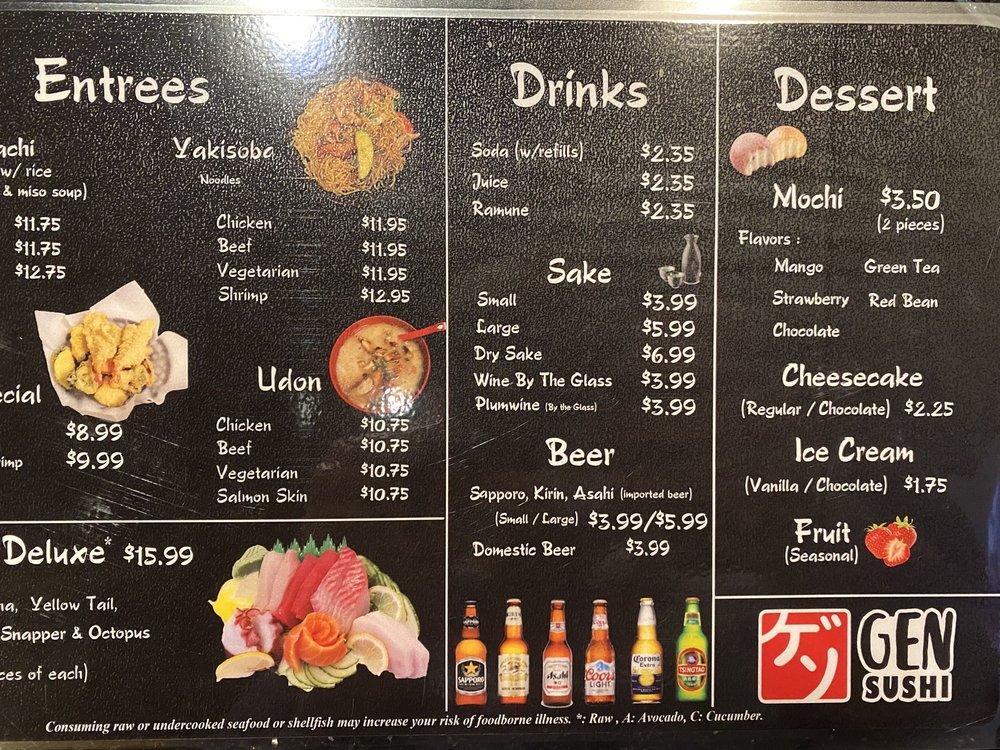 Menu at Gen Sushi restaurant, Gresham