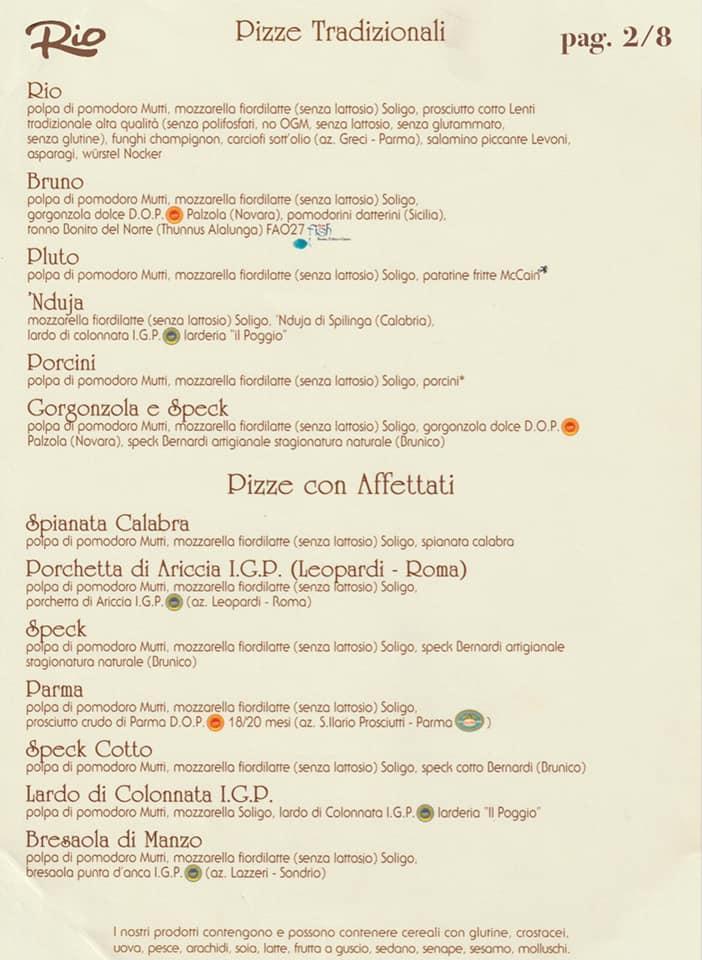 Menu da Ristorante Pizzeria Rio, San Vendemiano
