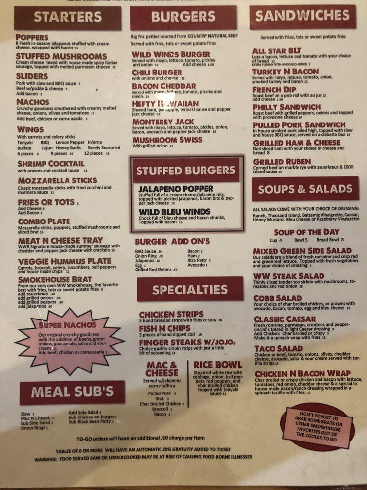 Menu at Wild Winds Station pub & bar, Madras