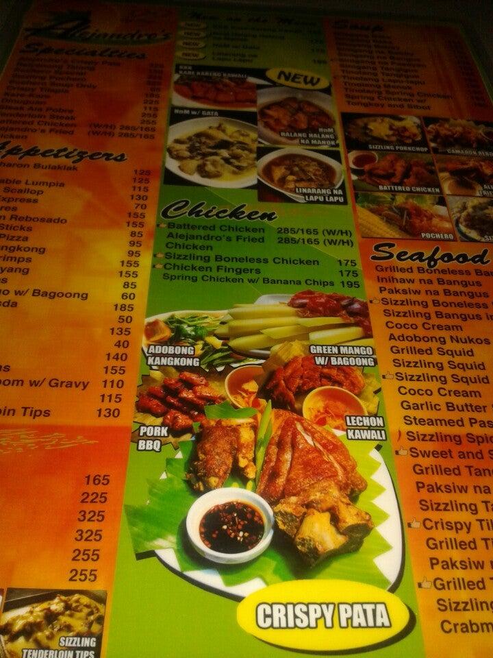 Menu at Alejandro's Crispy Pata pub & bar, Cebu City, Century Plaza Cebu