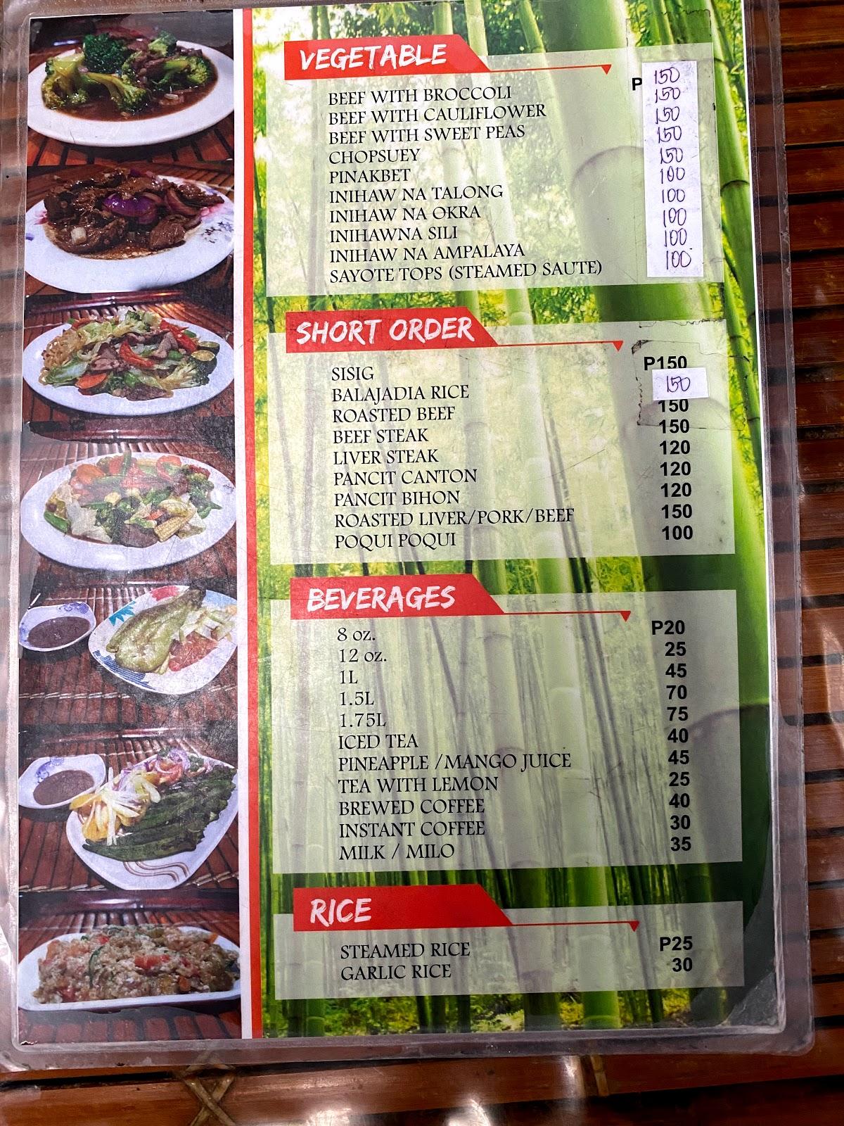 Menu at Balajadia Kitchenette restaurant, Baguio