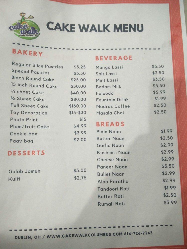 Menu at Cake Walk Indian Restaurant And Bakery, Columbus, Sawmill Rd