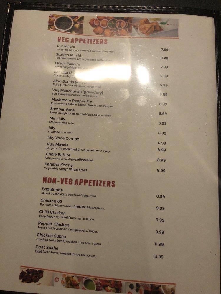 Menu at Dharani Express restaurant, Raleigh