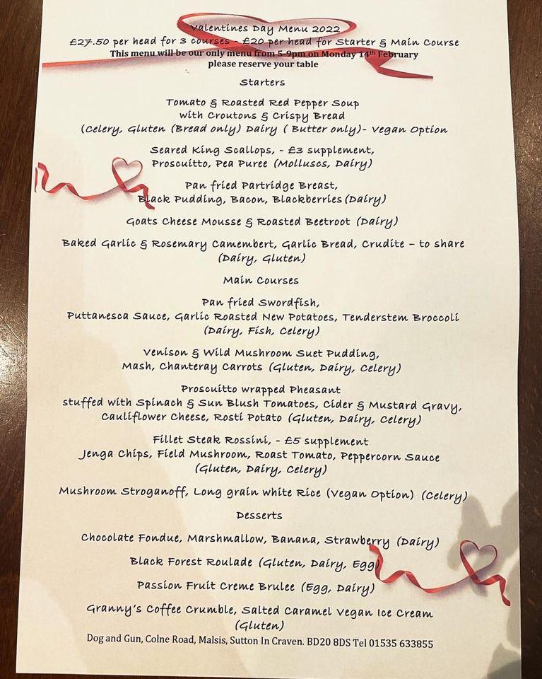 Menu at Dog & Gun pub & bar, Cross Hills, Colne Rd