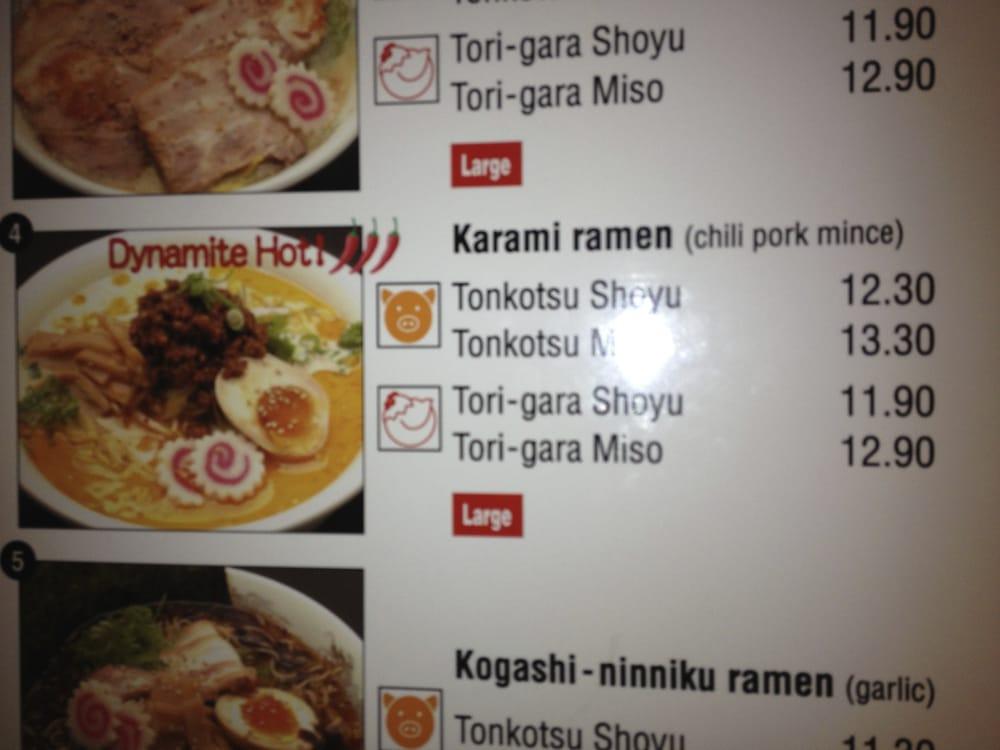Menu at Menya Chinatown restaurant, Haymarket