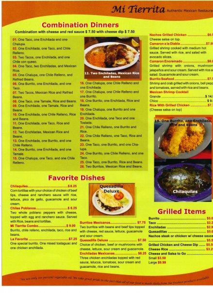 Menu at Mi Tierrita (Authentic Mexican Food) restaurant, Arthur